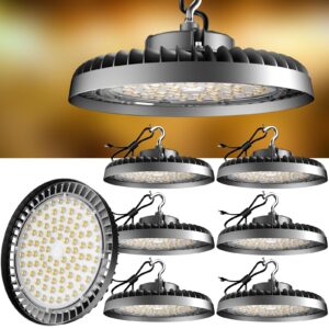 acohook 300w ufo led high bay light, 45000lm (eqv.1200w mh/hps) high bay led shop lights, 5000k us plug commercial warehouse/workshop/wet location area light -6pack