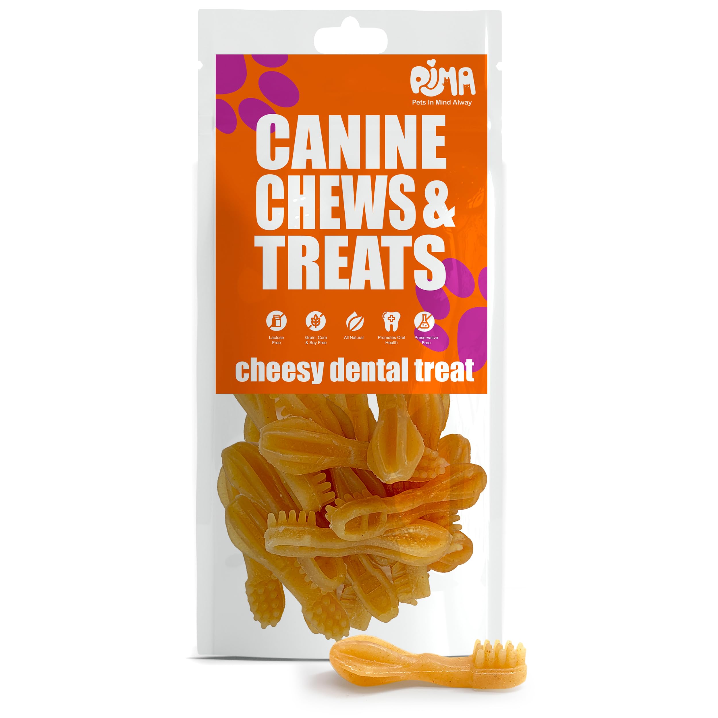 PIMA - Cheesy Dental Dog Brush Treat, Yak Cheese Dental Chews for Dogs, Natural Dog Teeth Cleaning Treat for Fresh Breath, Lactose, Corn, Grain, Soy & Rawhide - Free (4 oz, Dental Brush)