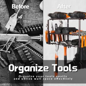 WiseWater Power Tool Organizer with Charging Station, 4 Slot Drill Holder Wall Mount, Tool Shelf and Storage Rack with Screwdriver/Pliers/Hammer Holder for Garage Cordless Power Tools Organization