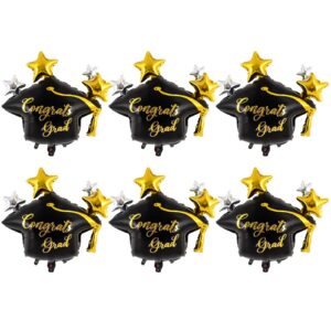 Graduation Cap Balloons, Large Academic Cap Shaped Black Mylar Graduation Foil Balloons, Grad Hat balloons for 2024 Graduation Party Decorations (Black Gold)