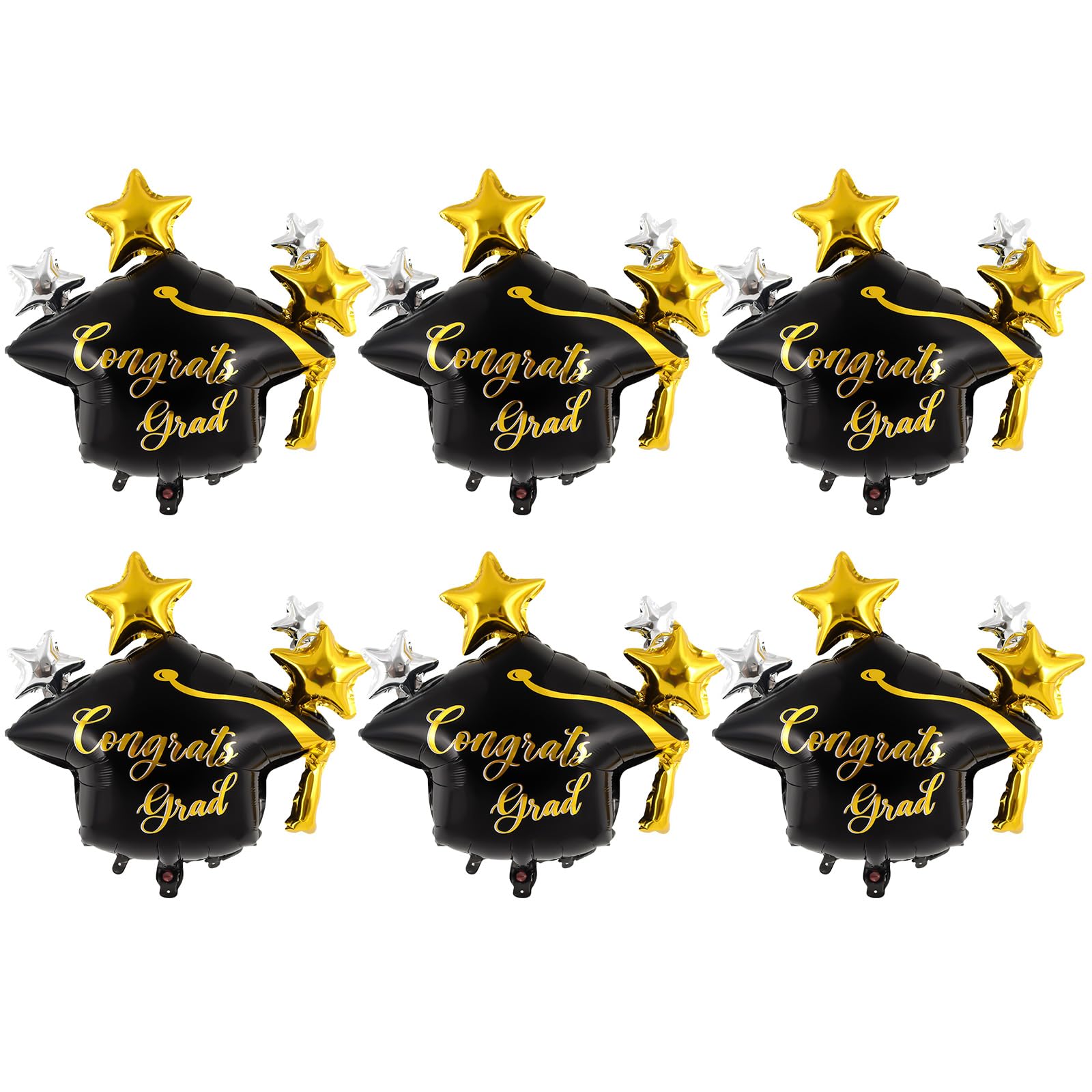 Graduation Cap Balloons, Large Academic Cap Shaped Black Mylar Graduation Foil Balloons, Grad Hat balloons for 2024 Graduation Party Decorations (Black Gold)