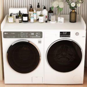 RRWJVU Washer Dryer Countertop,27.5" x 54" Solid Wood Countertop with Anti- Slip Pad for Laundry Room Organization. White