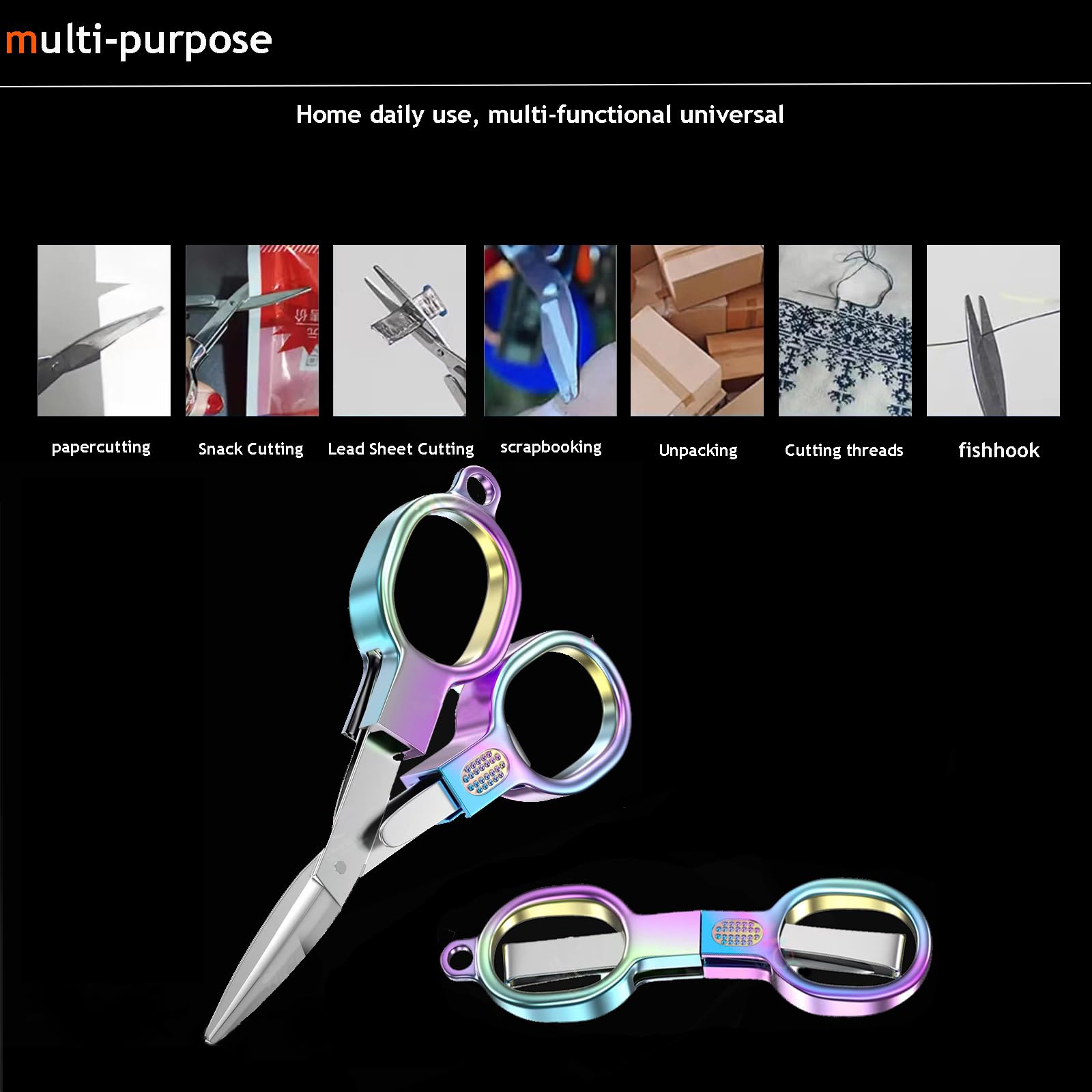 Folding Scissors, 2 PCS Safety Portable Keychain Travel Scissors, Stainless Steel Retractable Pocket Scissors, Mini Compact Craft Scissors for Home, Office, Outdoor, Sewing Sharp Scissors