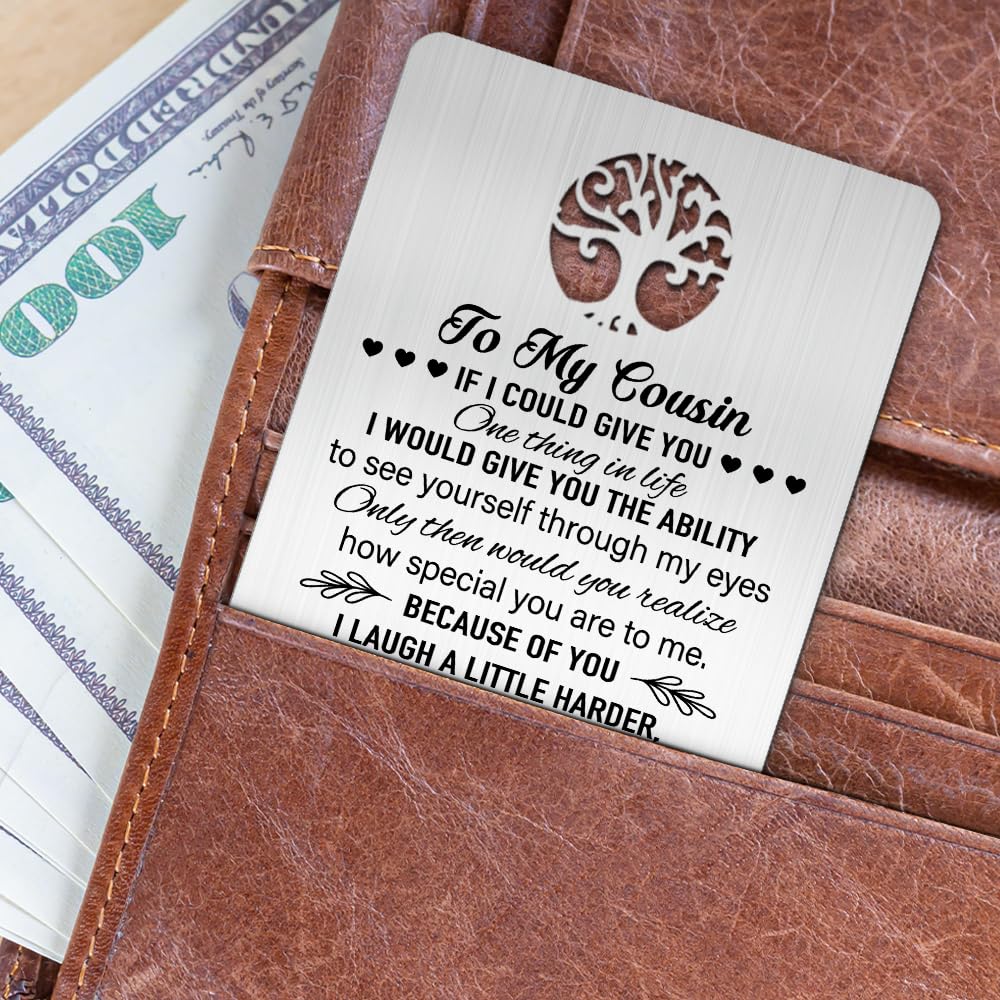 Mhfpl To My Cousin Thank You for Being My Cousin Wallet Card, Engraved Metal Wallet Insert Card with Grateful Quotes for Cousin,Thank You Cousin Card, Graduation Birthday Christmas Thanksgiving Gifts