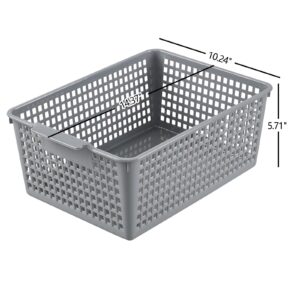 Dehouse Set of 3 Large Plastic Baskets for Organizing, Plastic Storage Basket Organizer, Gray