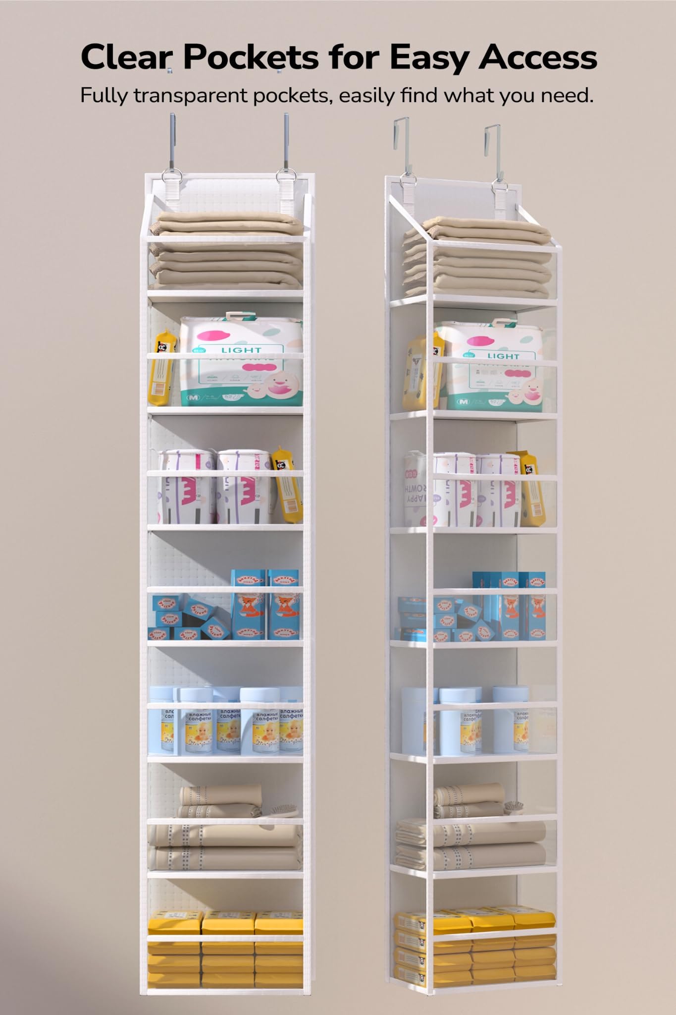 ALLTIDYUP Over The Door Hanging Pantry Organizer 7 Shelves, Clear Plastic Pockets Hat Racks for Baseball Caps, Large Capacity Storage for Closet, Bedroom, Bathroom, Office, Dorm Room Essentials