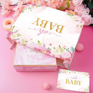 13” Large Baby Gift Bags with Tissue Paper & Greeting Card (oh BABY & Floral), Gift Bags Lager Size for Baby Girl Shower, New Parents, Newborn, 1st Birthday, Gender Reveal Party-Pink