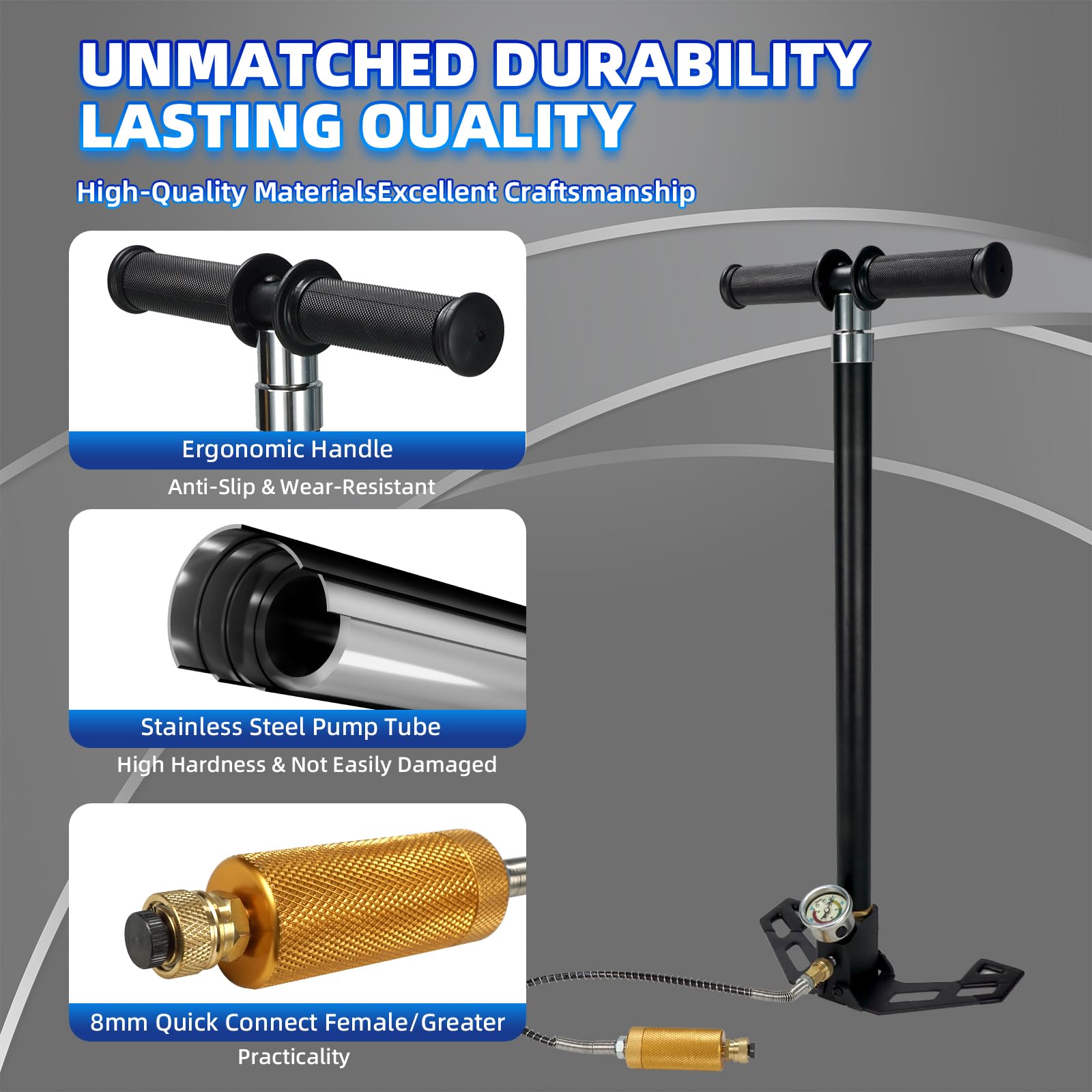 30mpa 4500psi Pcp Hand Pump,Four Stage Hand Pump,High Pressure Hand Pump,Stainless Steel, Hand Pump Air Rifile Pump Suitable for Pcp Air Guns,Paintball Gun,Hpa Gas Tanks,Different Bike Tire Inflation