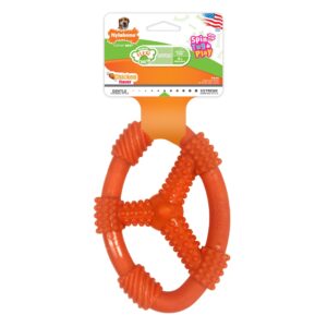 nylabone flexi chew oval dog ring - textured dog ring toy for moderate & gentle chewers - chicken flavor, wolf/medium (1 count)