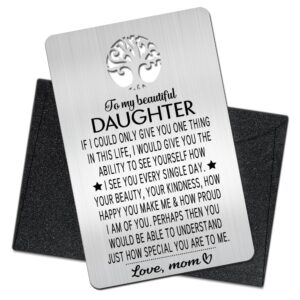 mhfpl to my daughter wallet card, engraved metal wallet insert card love note from mom, inspirational quote card for daughter, encouragement birthday gifts graduation wedding christmas gifts