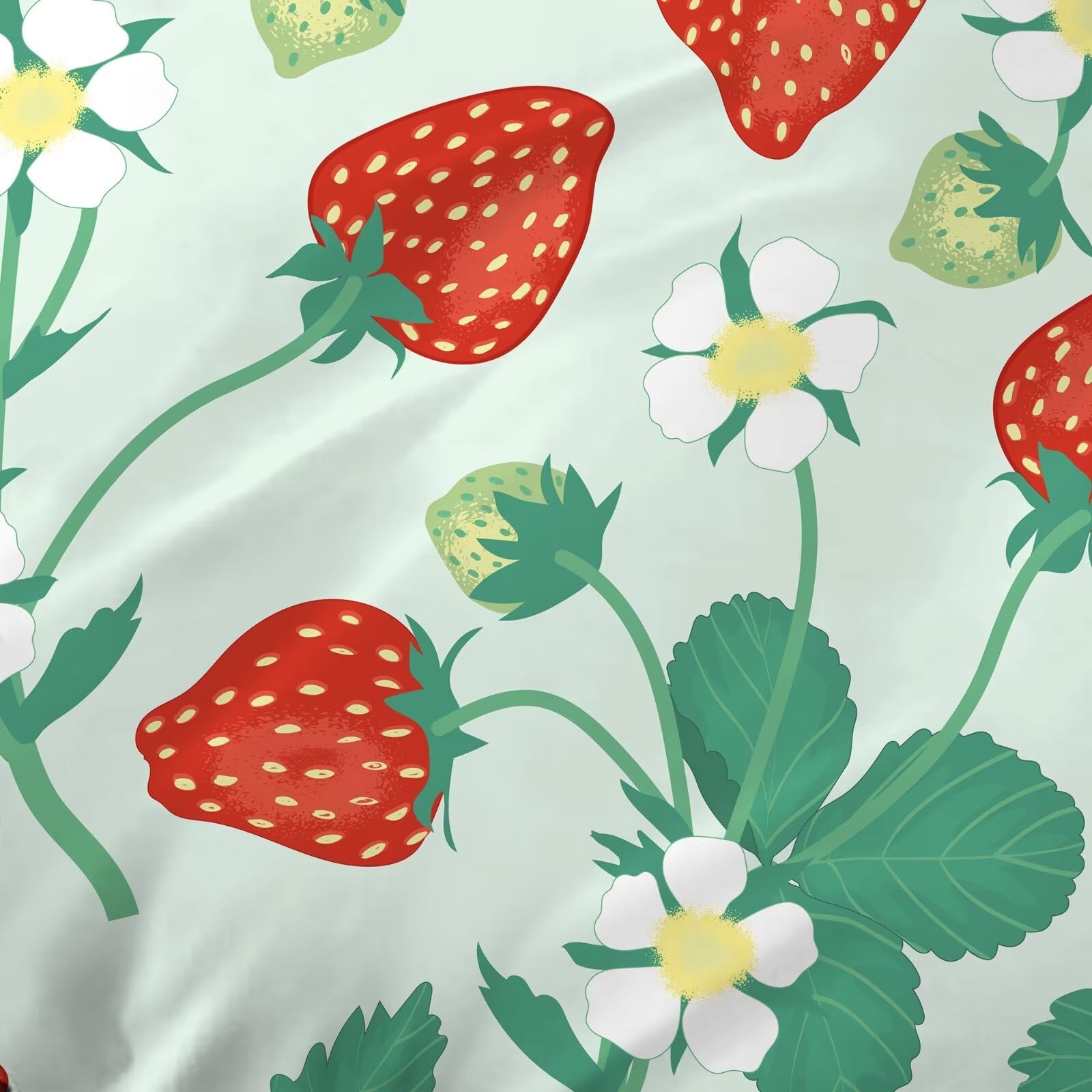 Girls Strawberry Sheets Set Queen Size 4 Pcs Cute Cartoon Fruit Green Kawaii Bedding Set for Kids Teens Bed 1 Fitted Sheet with 1 Flat & 2 Pillowcases