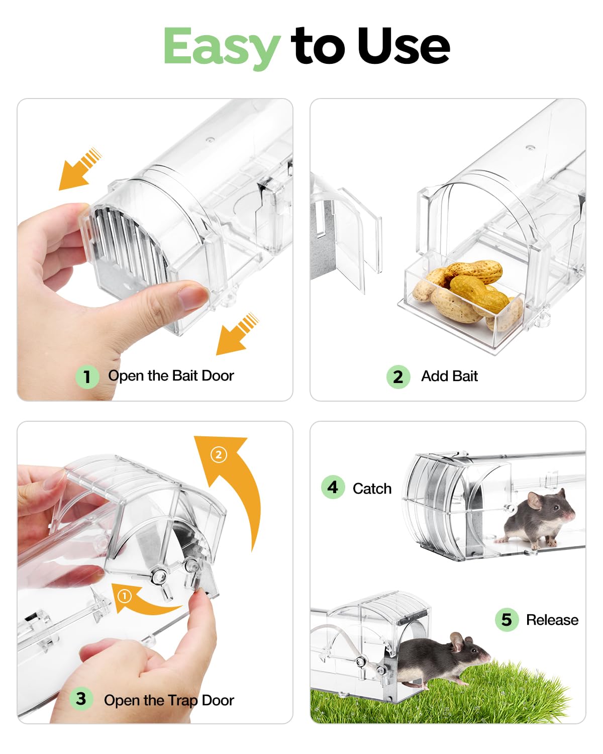 Humane Mouse Trap Indoor for Home-12.6 inches Enlarged Chipmunk Traps Live Mouse Trap Reusable Live Rat Traps Humane Rat Trap That Work 2PCS