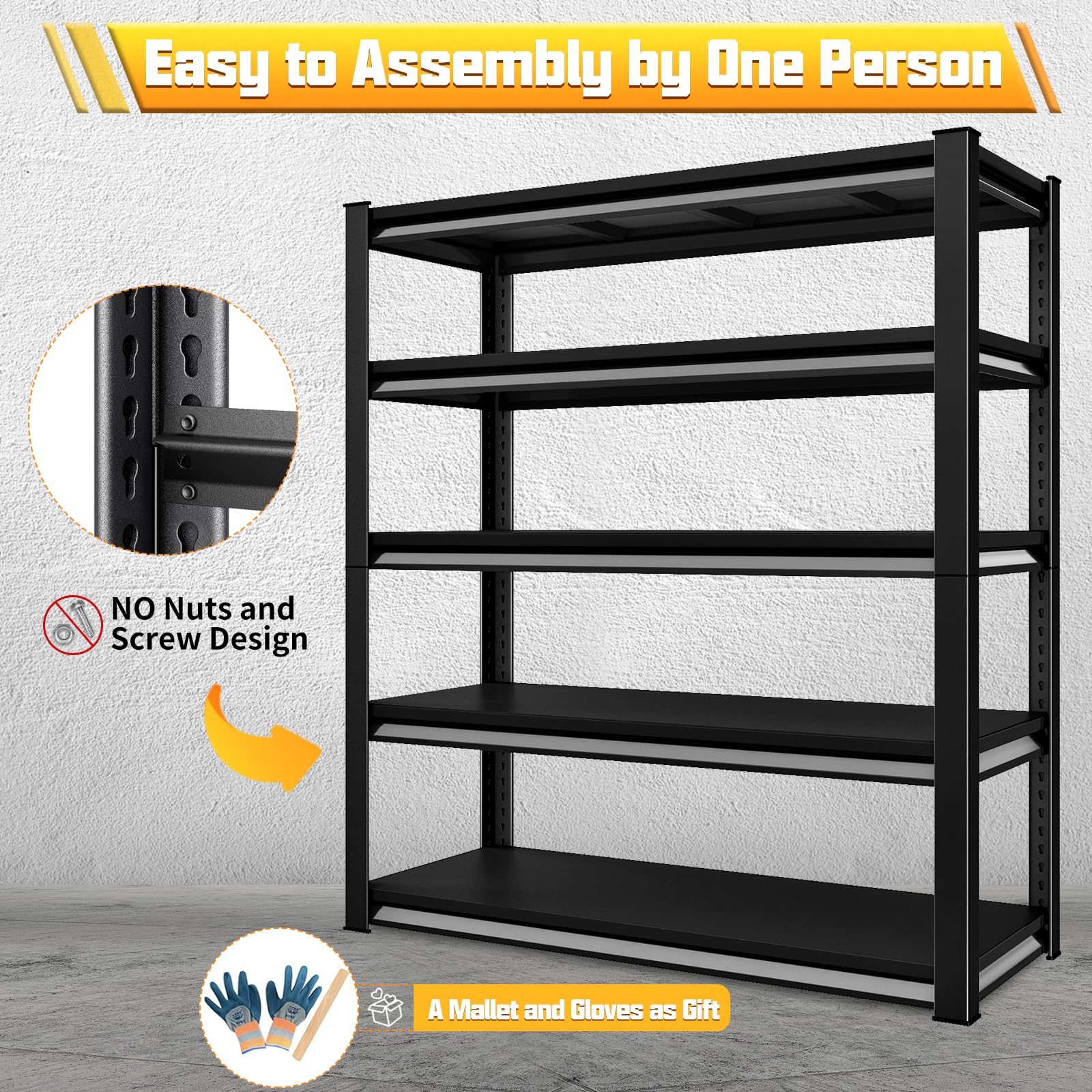 SDXYSTCE 48" W Garage Shelving Heavy Duty, 3000LBS Loads Garage Storage Shelves Heavy Duty, 5-Tier Metal Shelving Units and Storage Racks, Industrial Utility Shelf,48" Wx24 Dx78 H, Black