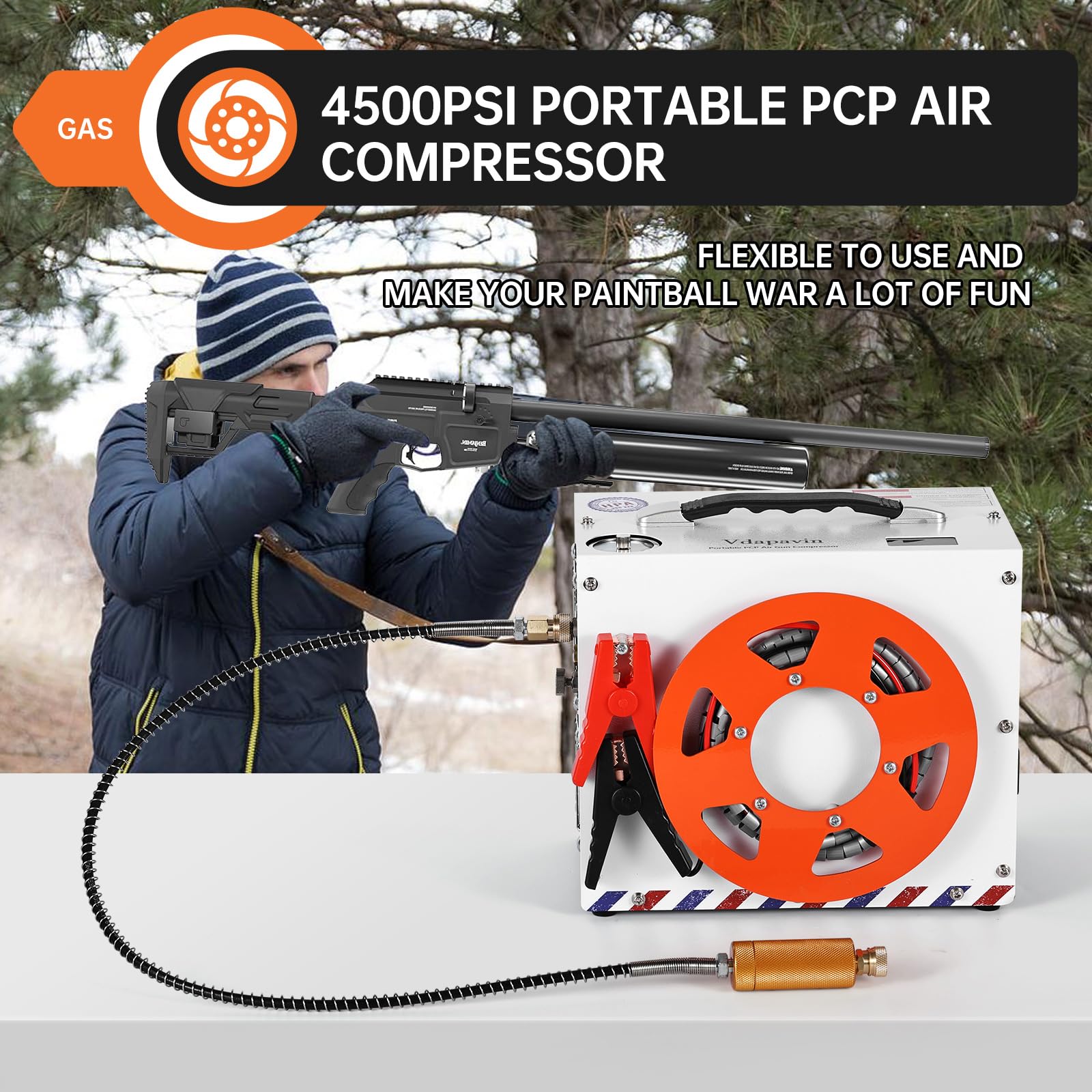 Pcp Air Compressor,4500 Psi Air Compressor,Automatic Stop,Oil/Water Free,Wire Spool Portable Design,Use Either 110v Ac Or 12v Dc Power Sources,Paintball/Scuba Air Compressor