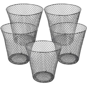 generic 5-pack wire mesh round waste basket small waste basket mesh trash can round open top wastebasket wire basket wire waste basket wire mesh basket desk office school garbage cans (black)