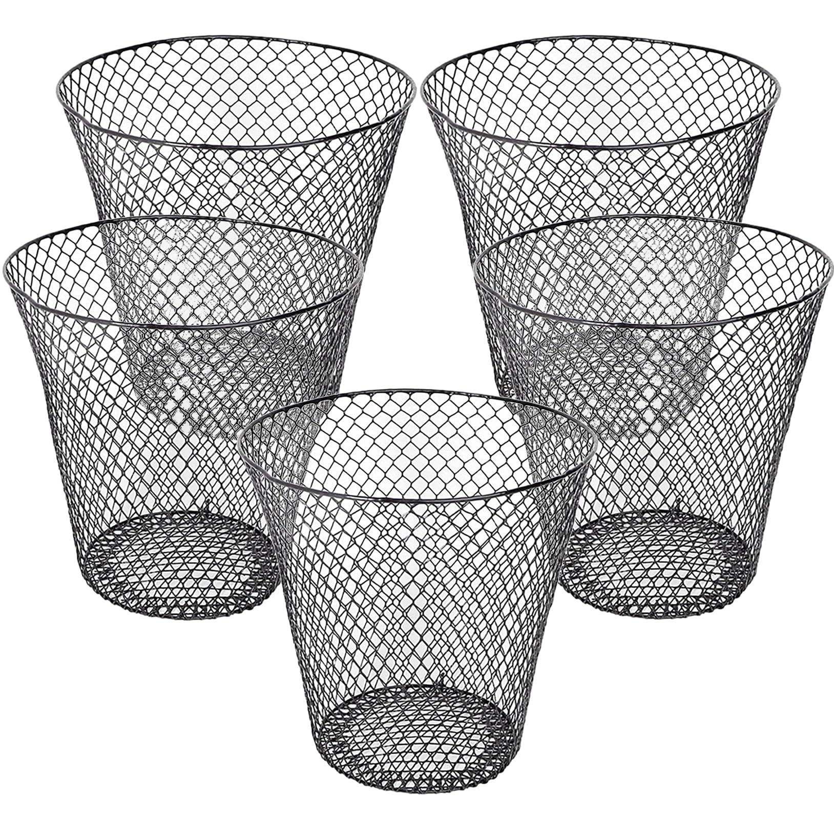 Generic 5-Pack Wire Mesh Round Waste Basket Small Waste Basket Mesh Trash Can Round Open Top Wastebasket Wire Basket Wire Waste Basket Wire Mesh Basket Desk Office School Garbage Cans (Black)