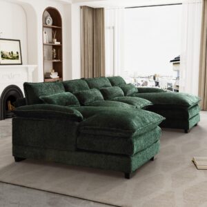 ONEMMLION U Shape Sectional Sofa Cloud Couch for Living Room, 110" Modern Chenille Comfy Modular Sofa, 4 Seat Upholstery Sofa Sleeper with Double Chaise & Memory Foam, Emerald Green