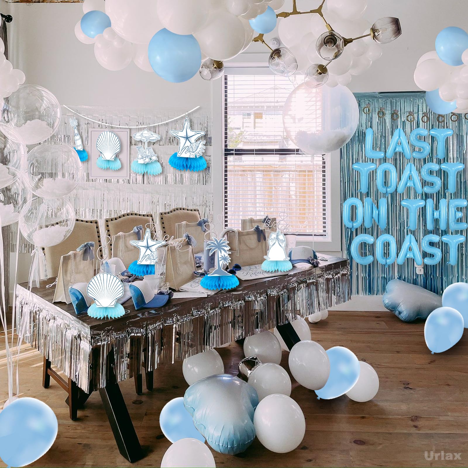 Last Toast On The Coast Party Decorations Coastal Bachelorette Honeycomb Centerpieces Blue Nautical Bachelorette Party supplies with Wine Cup Diamond Ring Shells Starfish for Bridal Shower