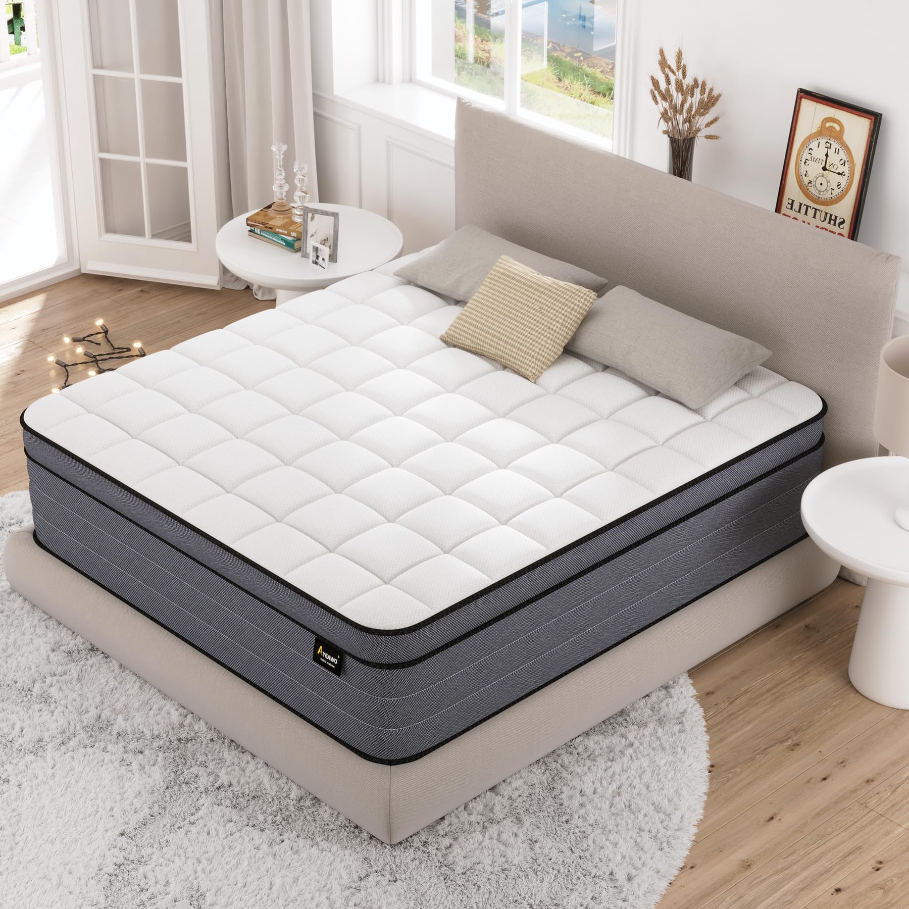 Ayeawo California King Mattress, 12 Inch Cal King Hybrid Mattress with Gel Memory Foam and Pocketed Springs, Pressure Relief and Motion Isolation, Cali King Mattress in a Box, Medium Firm