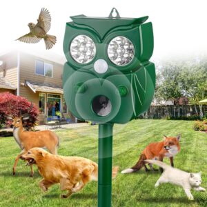 2024 ultrasonic animal repellent, 5 modes upgraded outdoor cat solar powered squirrels deterrent with motion sensor,sound,led flashing,waterproof deer repellent for dog bird skunk rabbit-x2