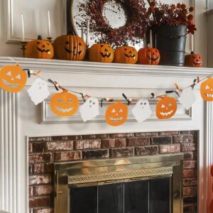 Halloween Decorations-Felt Pumpkin Ghost Wood Beads Garland for Halloween Decorations Indoor-Pumpkin Ghost Garland Banner for Home Party Fireplace Mantle Windows Decor