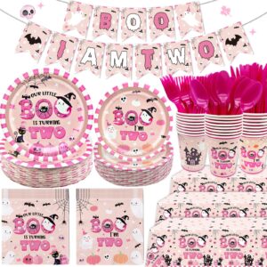 yavxzvbw 182pcs boo i'm two decor birthday halloween decorations two spooky birthday pink halloween birthday party decorations girl with boo banner for halloween 2nd birthday decorations