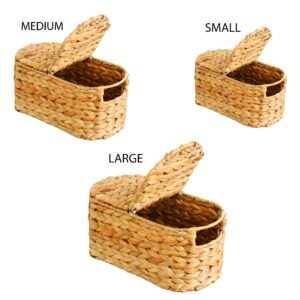 Eden Grace Handmade Oval Woven Wicker Basket with Lid - Stylish Storage Solutions for Home Organization Medium