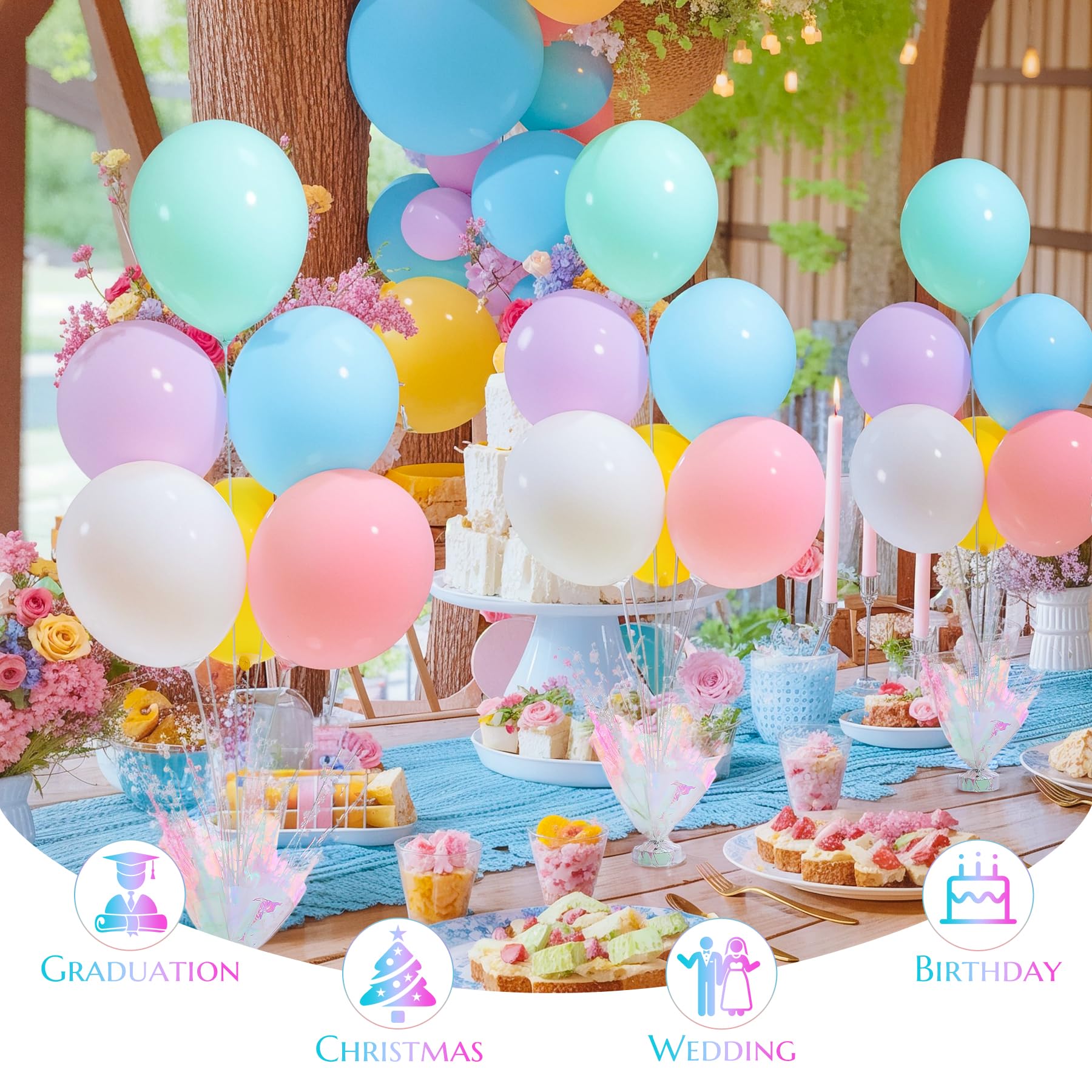 Pastel Rainbow Balloon Centerpieces for Tables, Christmas Balloons Birthday Party Table Centerpieces Wedding Baby Shower Centerpiece Decoration Balloon Column Stand Kit Graduation Table Decorations