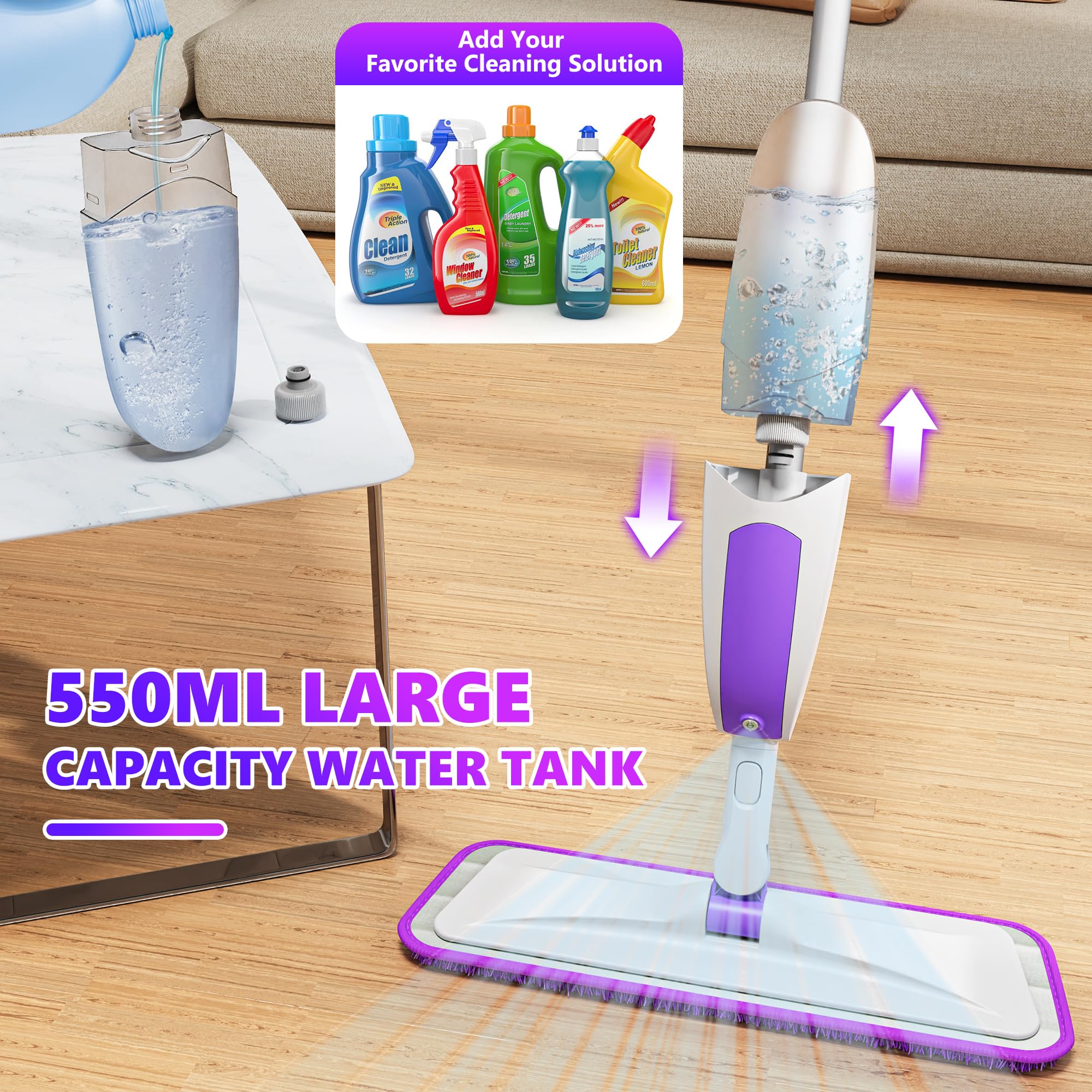 Microfiber Spray Mops for Floor Cleaning - SEVENMAX Floor Mop with 3 Washable Pads fit for Swiffer Powermop Dry Wet Mop for Wood Laminate Tile Ceramic Vinyl Flat Dust Mop for Hardwood Floor Cleaning