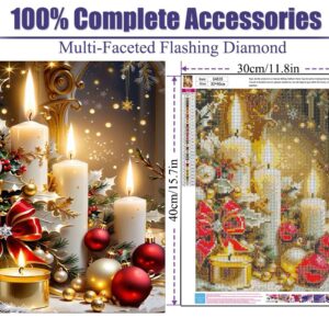 Christmas Diamond Painting Kits for Adults, Christmas Candles Diamond Art for Beginners, 5D Round Full Drill Winter Diamond Painting Gem Art Kits for Home Wall Decor 12x16inch