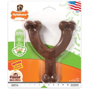 nylabone flexi chew wishbone dog chew toy - flexible dog toy for moderate & gentle chewers - flavor medley, wolf/medium (1 count)