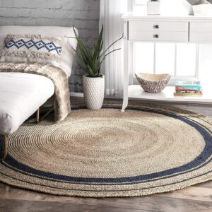 Generic Natural Round Jute Area Rug 1'x1'/ 3'x3'/ 4'x4' / 5'x5'/ 6'x6' / FT for Bedroom- Handwoven Farmhouse Round Rug for Dining Table- Braided Circle Rug for Living Room (Black, 3' x 3' Feet)