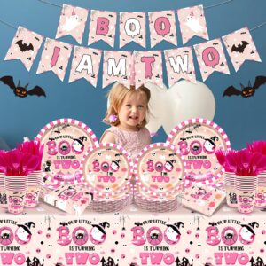 Yavxzvbw 182Pcs Boo I'm Two Decor Birthday Halloween Decorations Two Spooky Birthday Pink Halloween Birthday Party Decorations Girl with Boo Banner for Halloween 2nd Birthday Decorations