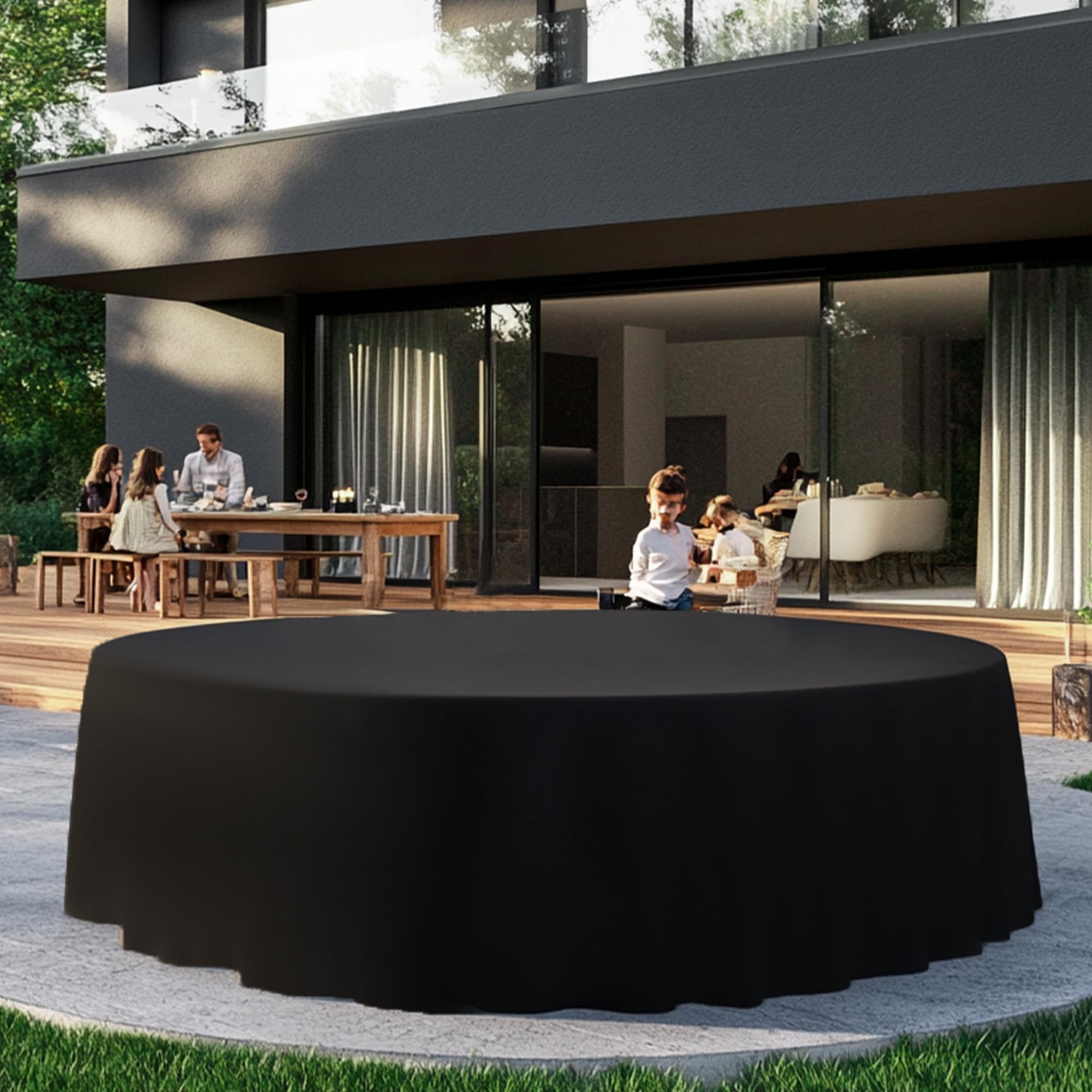 JOVISUNSHADE Patio Furniture Covers,Round Patio Table Cover,Outdoor Furniture Covers Waterproof, UV Resistant, (Black, 110"Diax28"H)