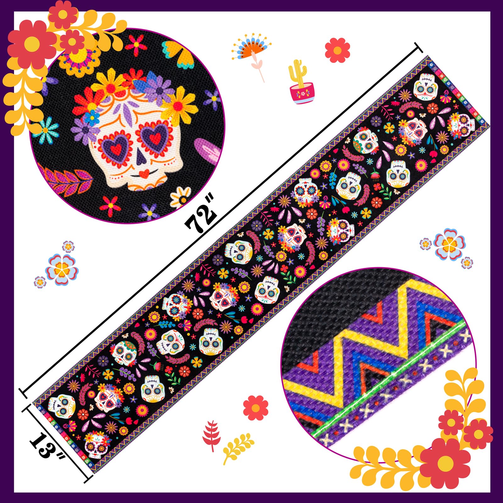 Dia De Los Muertos/Day of The Dead Decorations for Alter Table Runner Mexican Ofrenda Party Decor