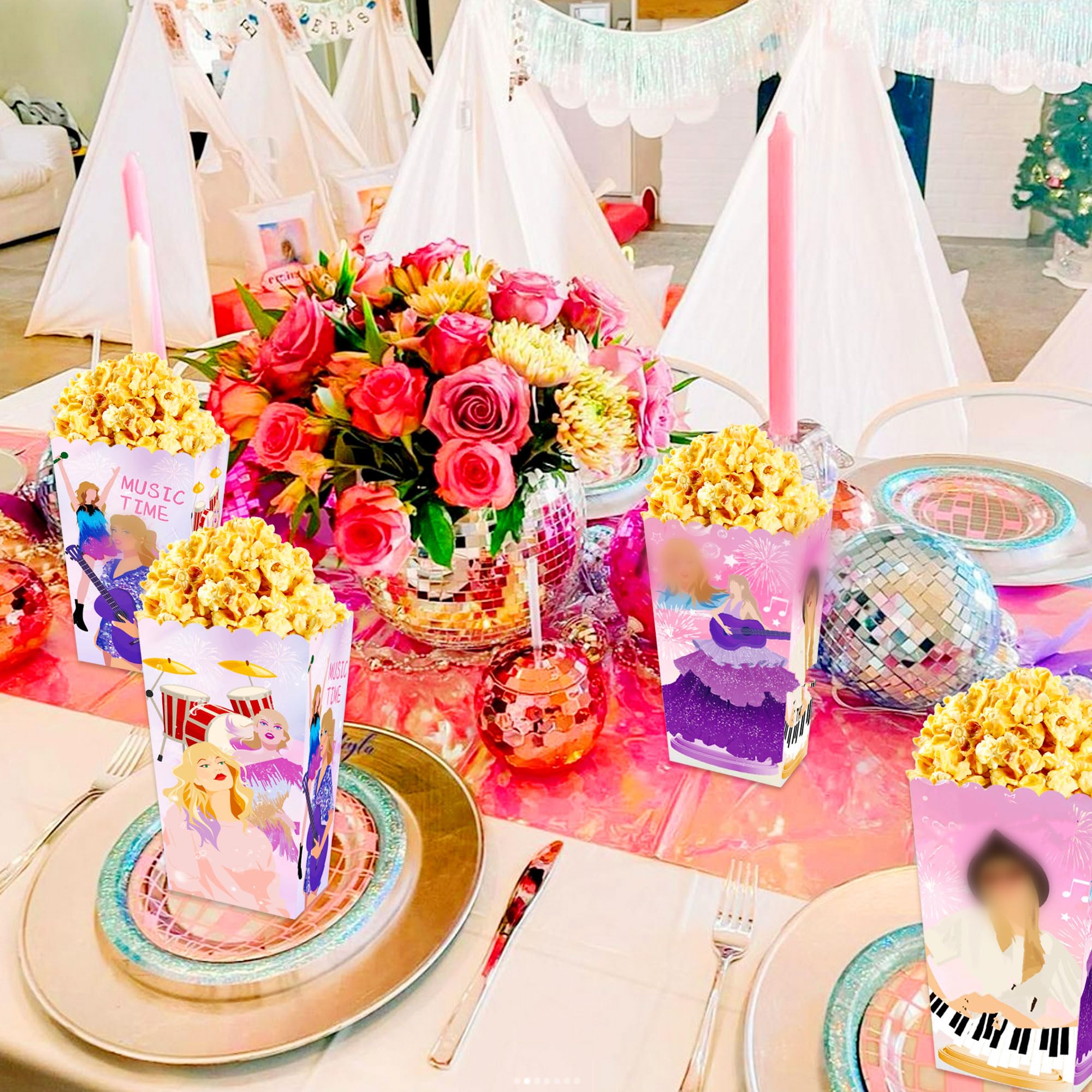 JeVenis 12 PCS Singer Theme Party Popcorn Boxes Singer Theme Birthday Party Supplies Present Bags Kids Candy Treat Bag for Birthday Wedding Bridal Shower