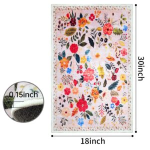 2 Pcs Washable Indoor Doormat 18" x 30" Non Slip Floral Floor Mat Area Rug Absorbent Entrance Rug Distressed Rug, Accent Throw Rug for Bedroom Kitchen Entryway Bathroom(Beige, 18" x 30")