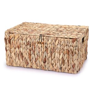 hipiwe wicker storage bins with lid, x-large handwoven water hyacinth wicker baskets rectangular decorative shelf baskets bin built-in handles household basket boxes for shelf home organizing