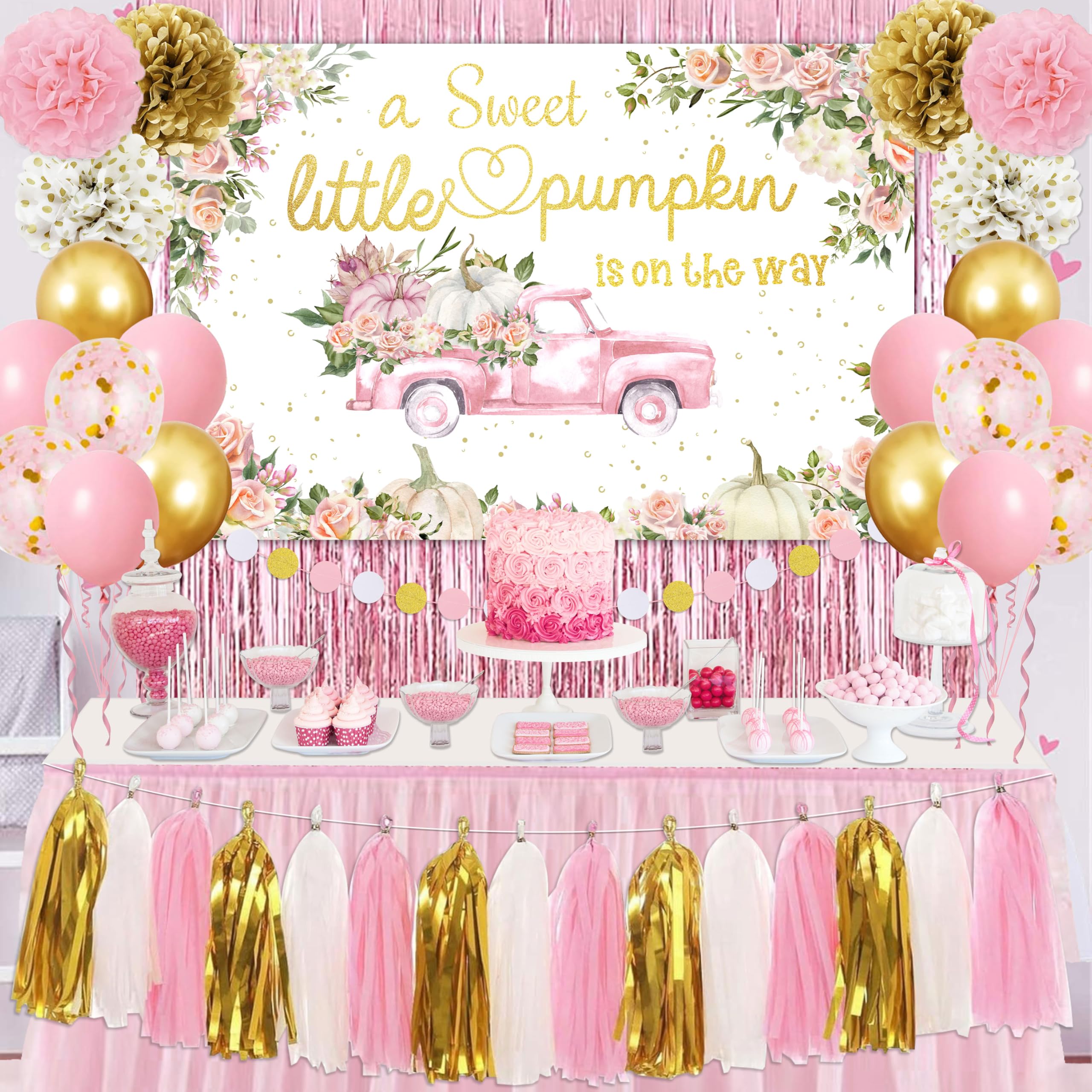 Little Pumpkin Baby Shower Decorations, Girl Pink Pumpkin Baby Shower Decorations, A Little Sweet Pumpkin is On The Way Backdrop, Pink Pumpkin Baby Shower Party Supplies