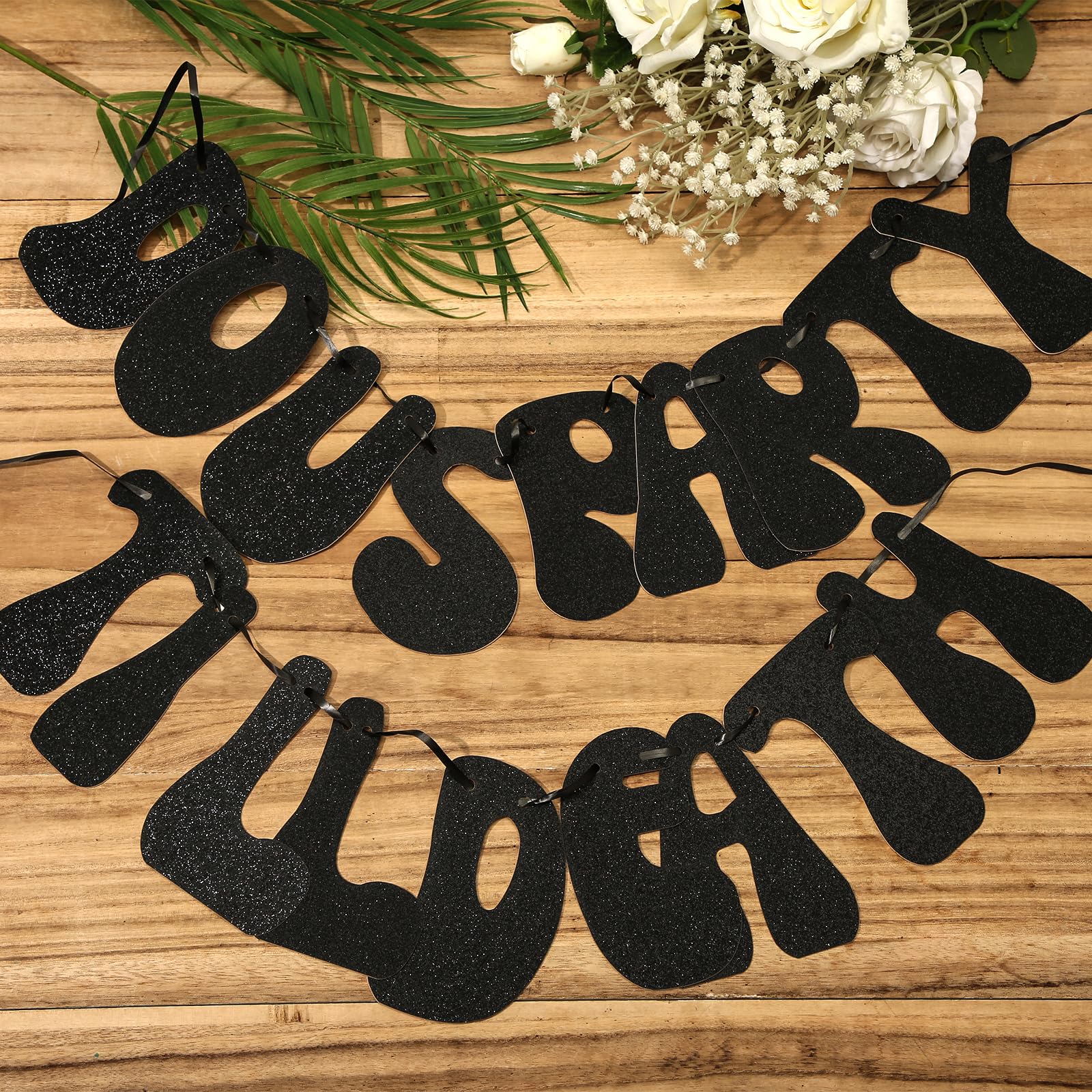 Till Death Do Us Party Banner, Halloween Banner Pre-strung Anniversary party Decoration Sign Bachelorette Party Garland (Black)