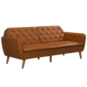 novogratz tallulah memory foam futon, convertible couch, camel faux leather