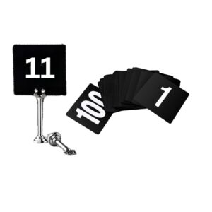 bezazzled table numbers 1-100 acrylic double side numbered table plastic restaurant wedding table number table tent numbers cards signs for party banquets wedding reception, foodservice double side plastic table numbers, 4" x 4" white on black (100)