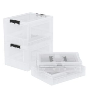 bringer 4-pack 30 l clear collapsible storage crate, stackable folding storage box, clear plastic storage box with lid