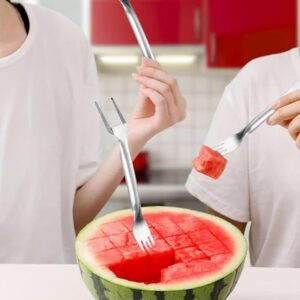 ROSTIUTE Stainless Steel Fruit Cutter 2-in-1, 2024 Upgraded Watermelon Fork Slicer Knife Slicing Tool, Round Handle Double Head Fruit Fork Slicer (1 pc)