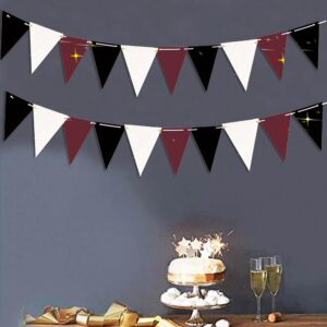 Graduation Party Decorations Maroon Black 2024/Burgundy Black Graduation Decorations/Maroon Birthday Party Decorations Bridal Shower/Burgundy Black Triangle Banners 2pcs