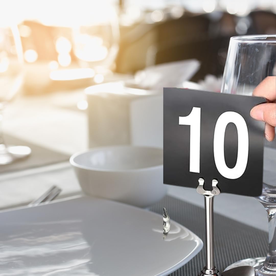 BEZAZZLED Table Numbers 1-100 Acrylic Double Side Numbered Table Plastic Restaurant Wedding Table Number Table Tent Numbers Cards Signs for Party Banquets Wedding Reception, Foodservice Double Side Plastic Table Numbers, 4" x 4" White on Black (100)