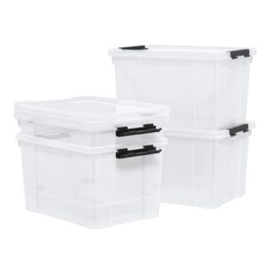 dehouse 23 l clear latch storage bins with wheels, 4 pack plastic latch storage box with lids