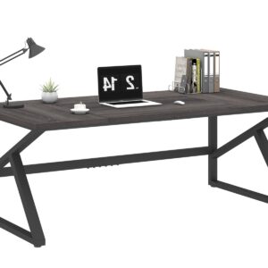 IBF Long Desks for Home Office, Large Metal Wooden Computer Desk for 2 Monitors, 70 Inch Two Person Desk for Executive Work Writing Study Gaming, Industrial Modern Big Double Desk, Dark Gray Oak