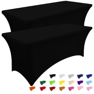 smiry 2 pack spandex table cloth 6ft, elastic fitted stretch tablecloths for rectangle tables, washable table cover for outdoor, wedding, banquet & parties (black, 72lx30wx30h inch)