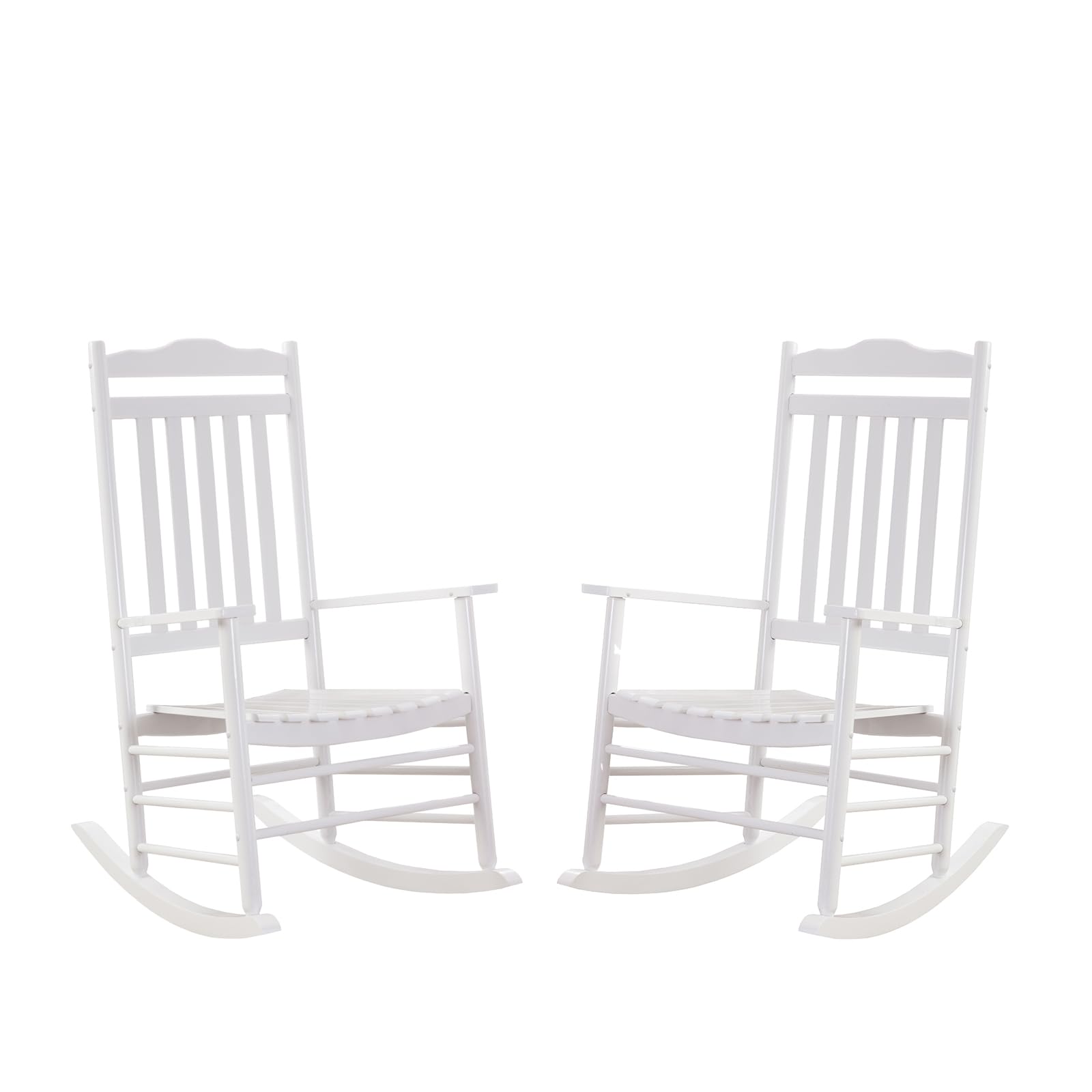 BplusZ Outdoor Patio Wooden Rocking Chairs Set 2 Piece, Furniture Comfy Rockers for Adults Porch Lawn Room Outside Indoor, White